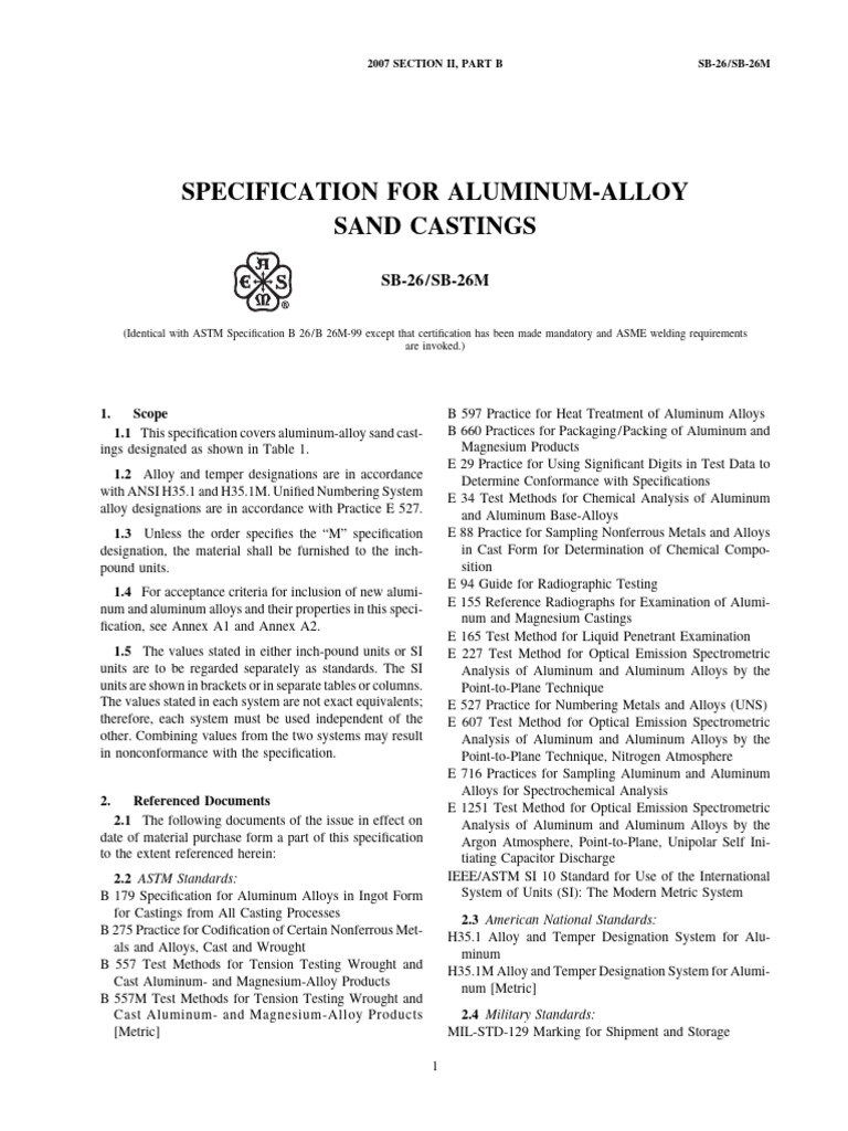 Asme Section Ii B SB-26 SB-26M | PDF