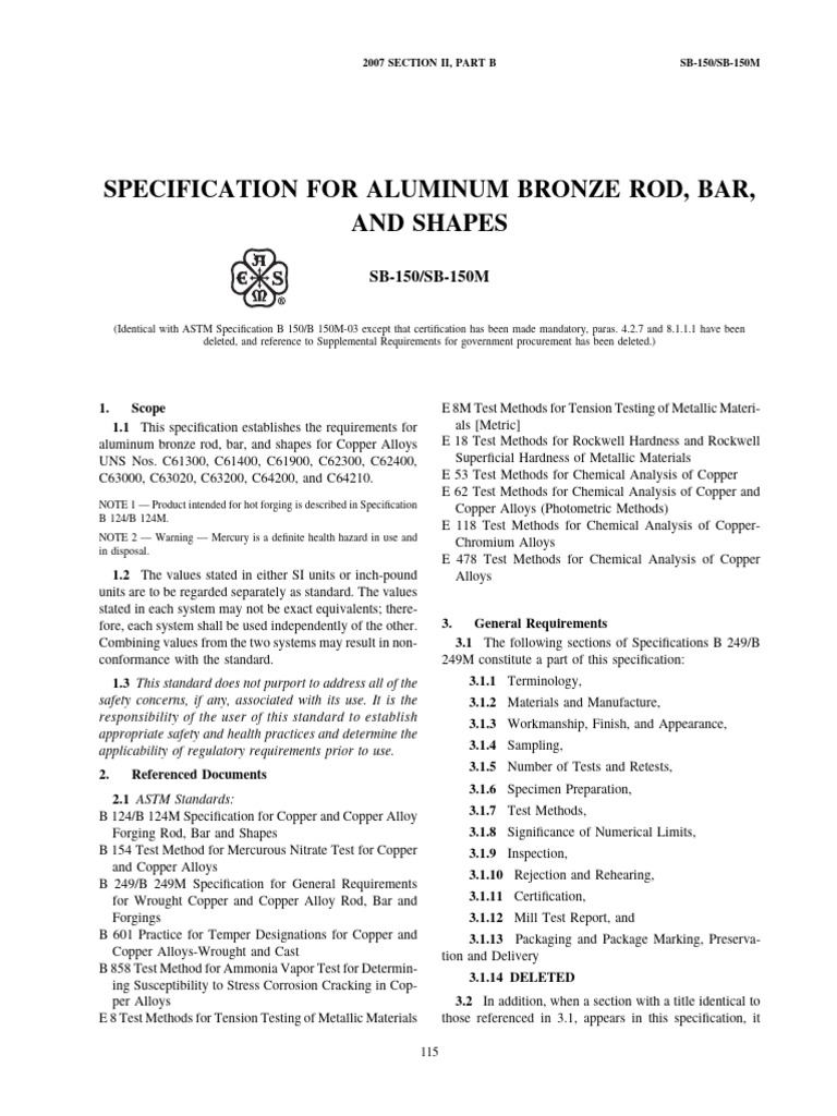 Asme Section Ii B SB-150 SB-150M | PDF