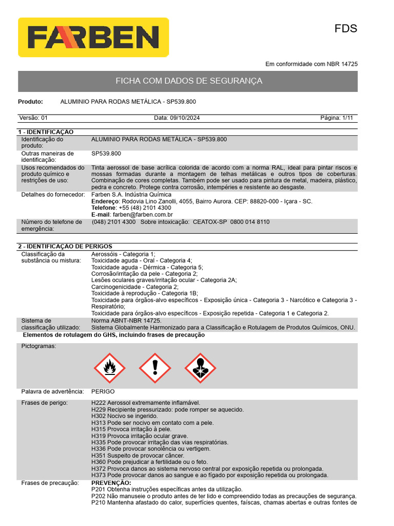 FDS NBR 14725 (PT) - SP539800 - Aluminio para Rodasmetalica - V01 - 20241009100159 | PDF