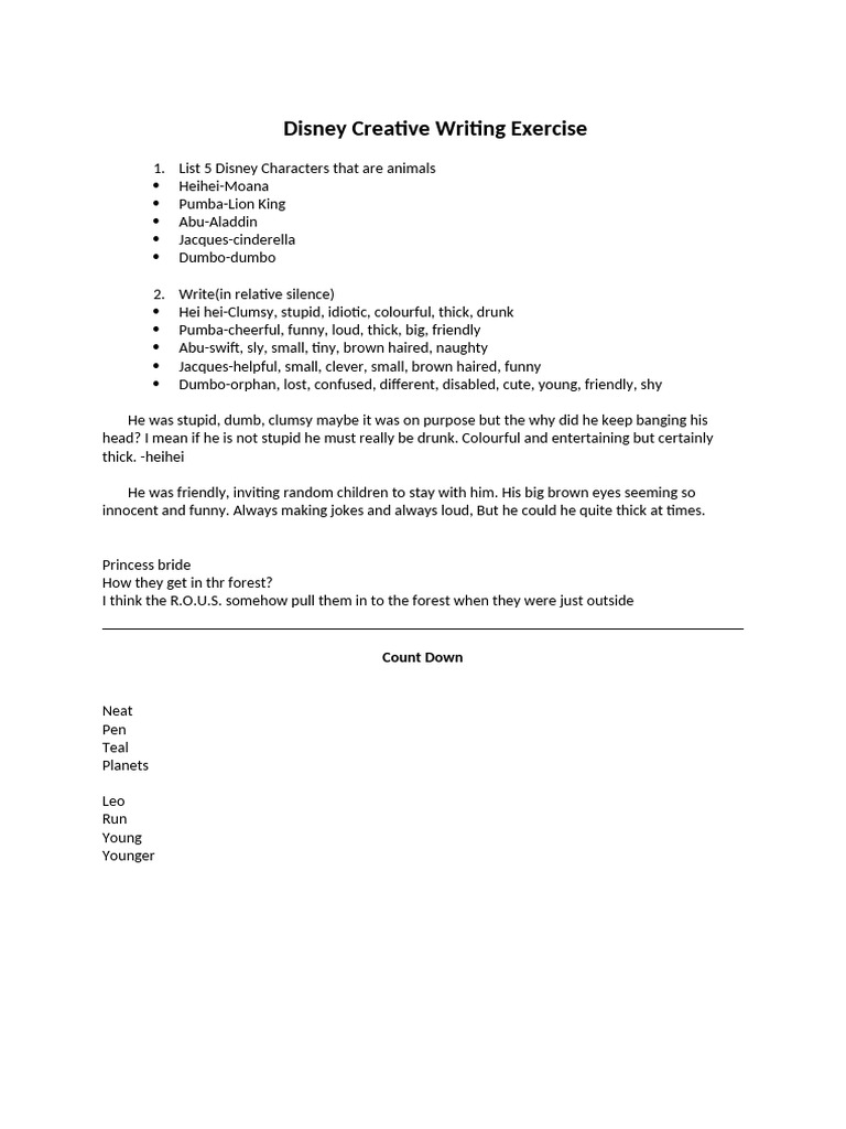 Disney Creative Writing Exercise | PDF