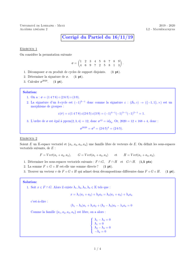 Corrige Partiel AL2 2019 | PDF