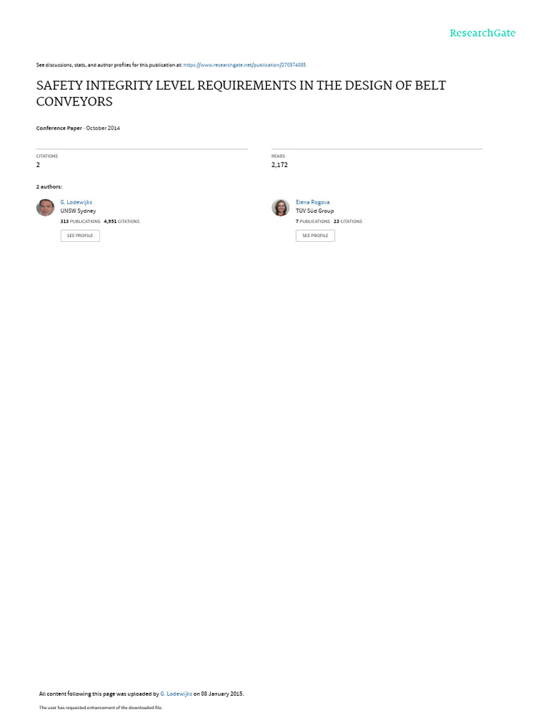 Safety Integrity Level Requirements in The Design of Belt Conveyors | PDF