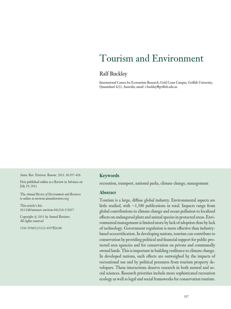 Tourism and Environment | PDF