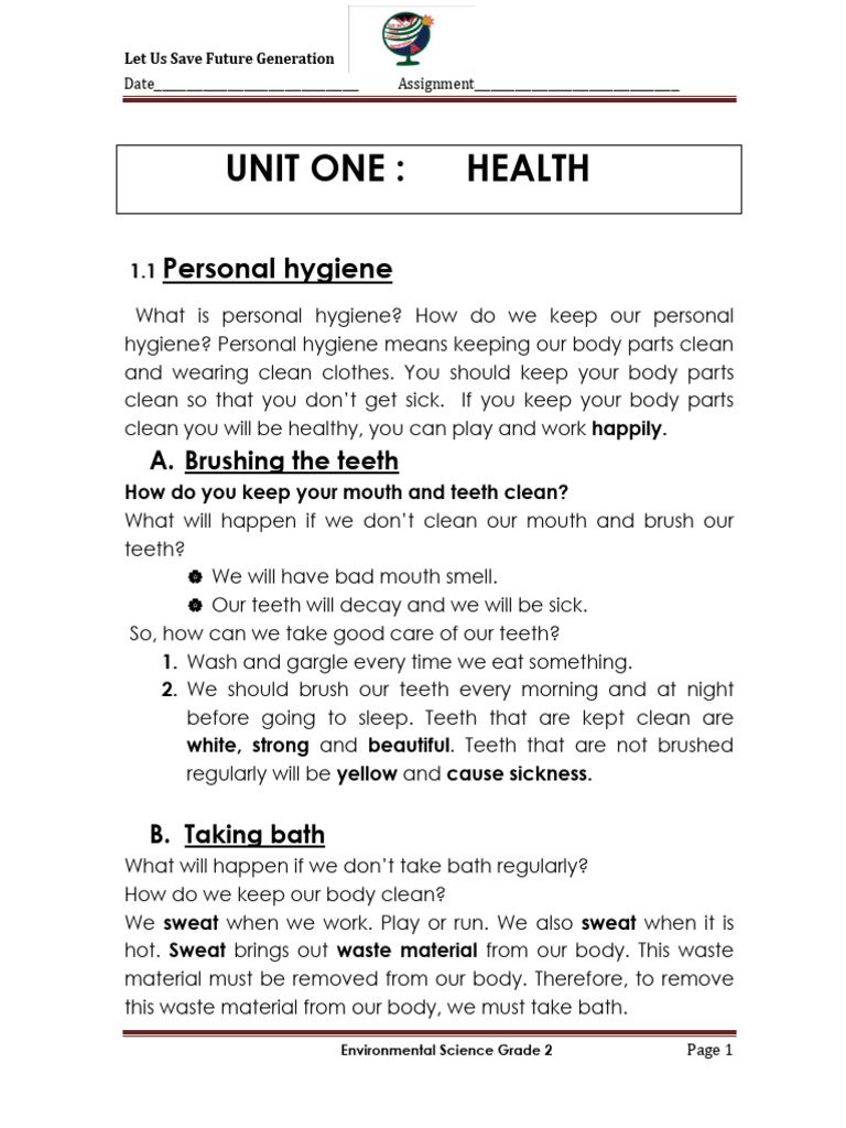 Unit One: Health: Personal Hygiene | PDF | Foods | Root