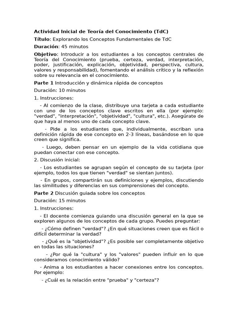 Actividad Conceptos Centrales TOK | PDF | Conocimiento | Verdad