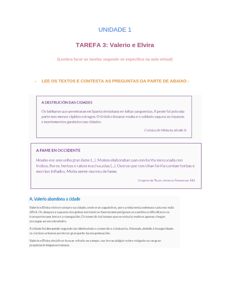 Unidade 1 - Tarefa 3 - Valerio e Elvira | PDF