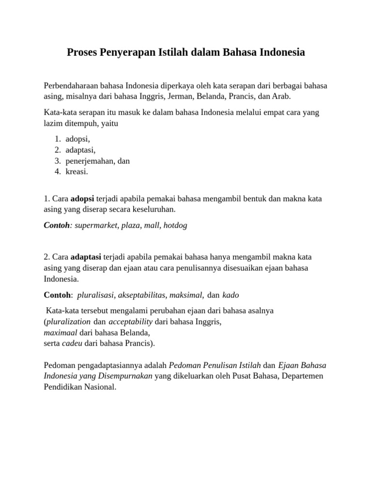 MATERI Proses Penyerapan Istilah Dalam Bahasa Indonesia | PDF