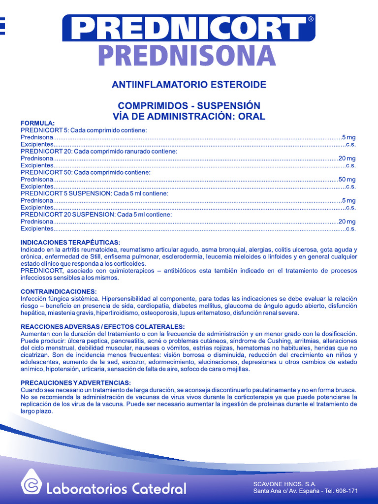 Prednicort 5 Caja x 100 Comprimidos | PDF