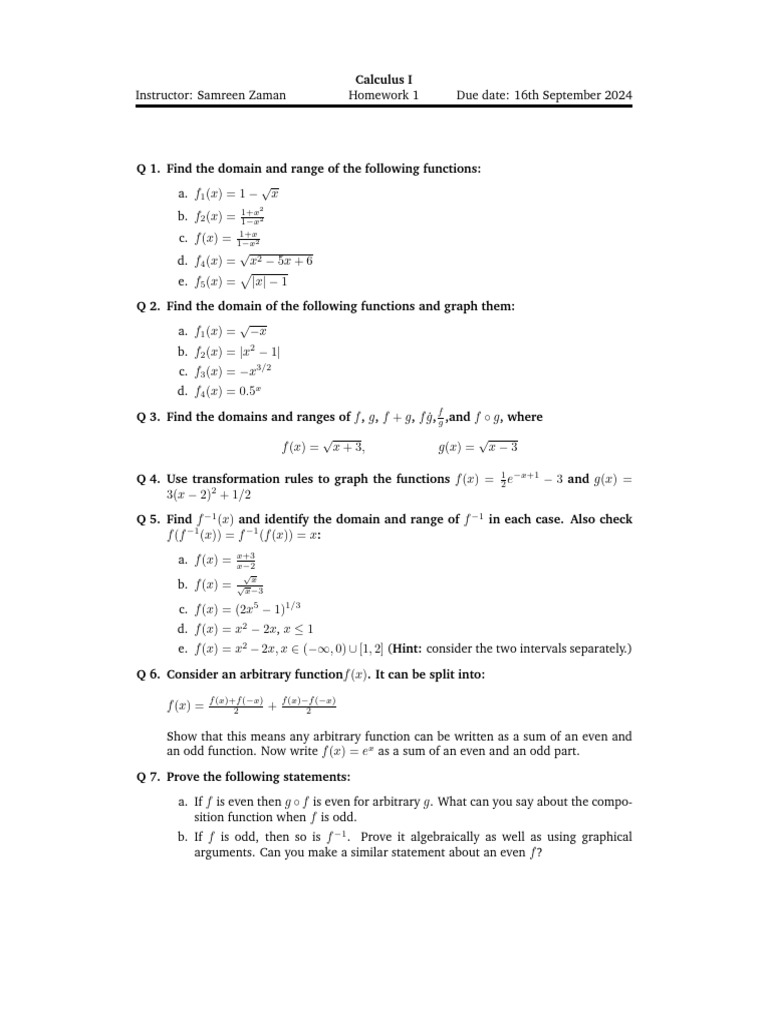 Calculus I HW 1 | PDF