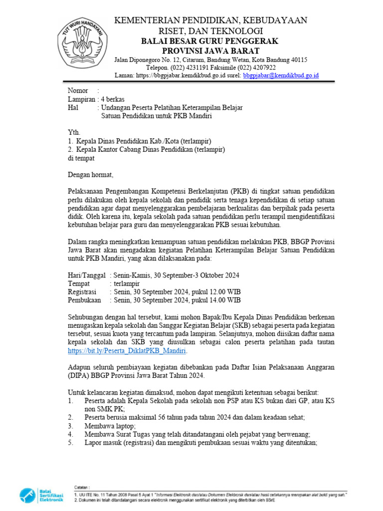 Undangan Peserta Pelatikan PKB Gel2 | PDF