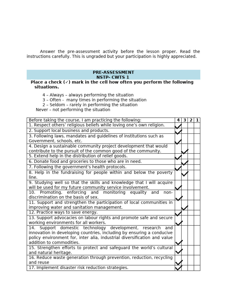NSTP Pre-Assessment Caguiat | PDF
