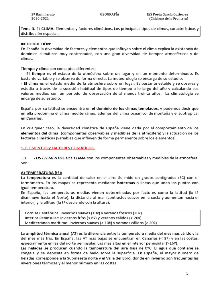 Tema 3. EL CLIMA | PDF | Clima | Precipitación