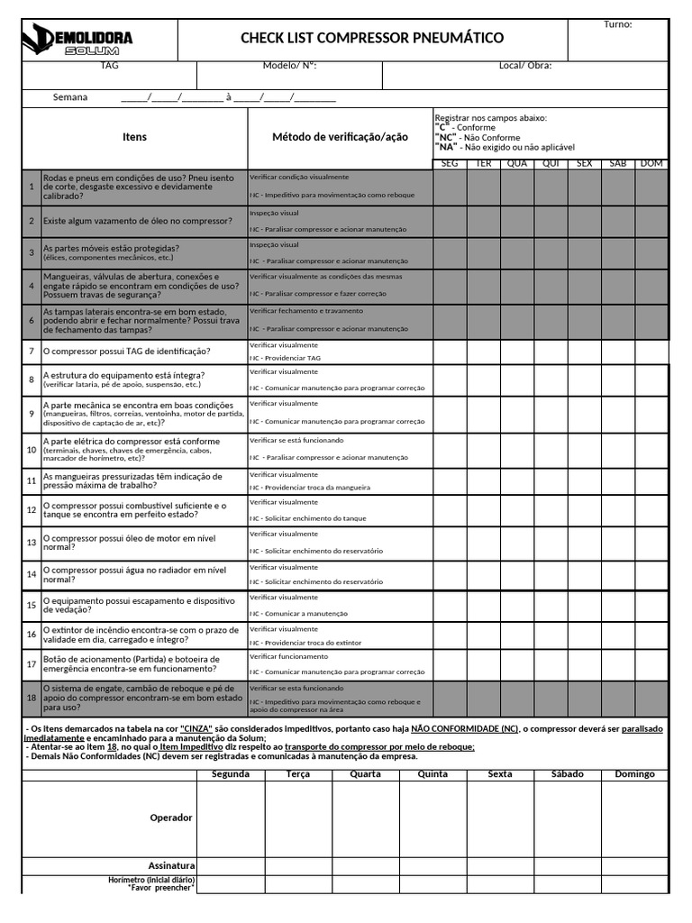 CLD Check List de Compressor (Rev.4) | PDF