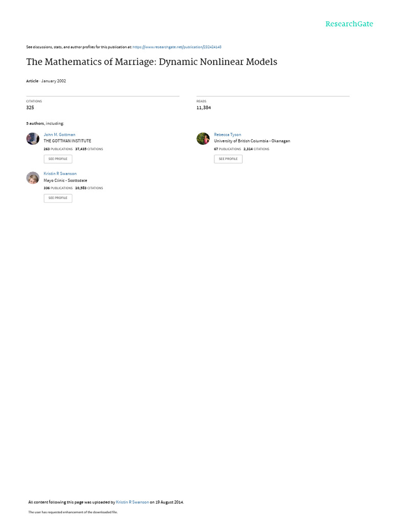 The Mathematics of Marriage Dynamic Nonlinear Mode | PDF