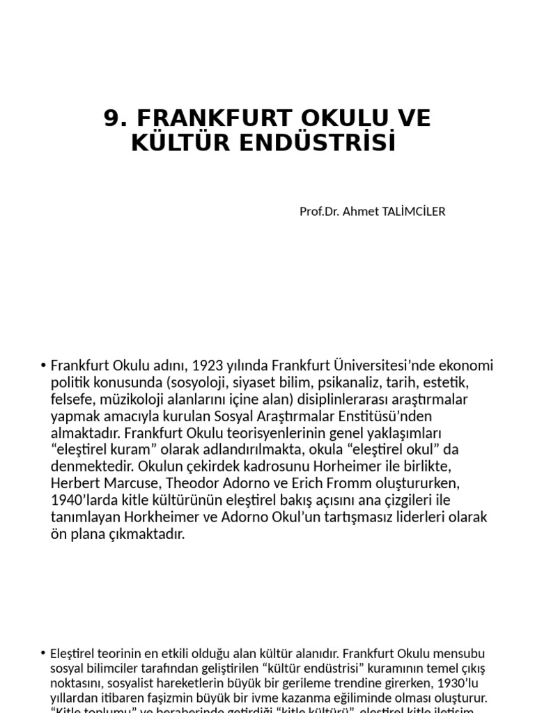 Frankfurt Okulu Ve Kültür Endüstrisi | PDF