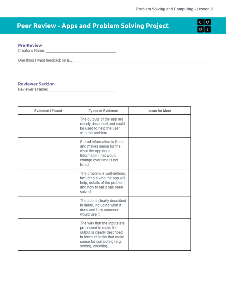 U1L08 - Peer Review - Apps and Problem Solving Project | PDF