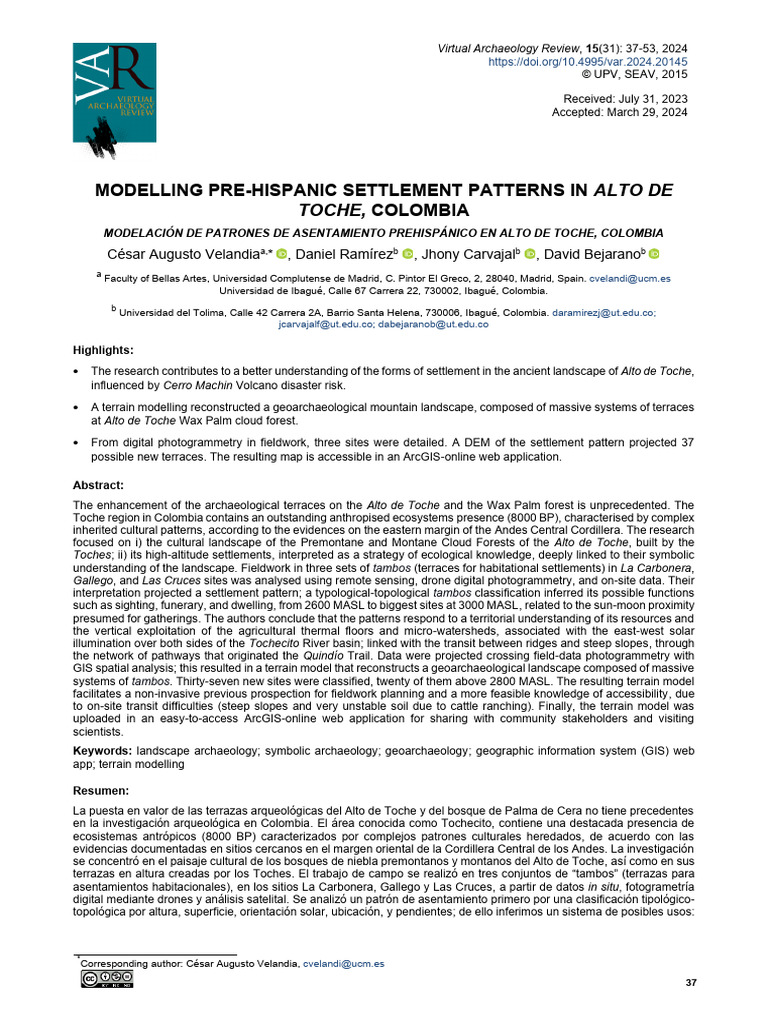 Modelling Pre-Hispanic Settlement Patterns in Alto de Toche, Colombia ...