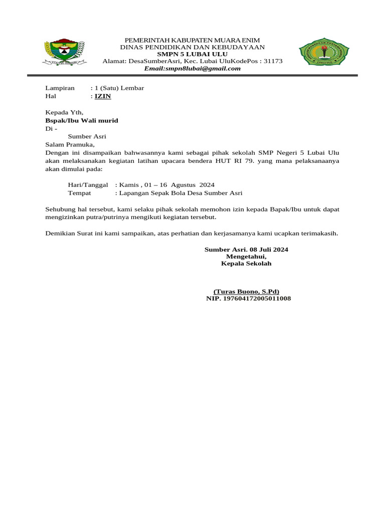 Surat Izin Paskibra Dan Padus | PDF