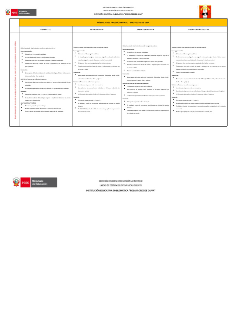 Rúbrica de Vi Unidad - Proyecto de Vida | PDF