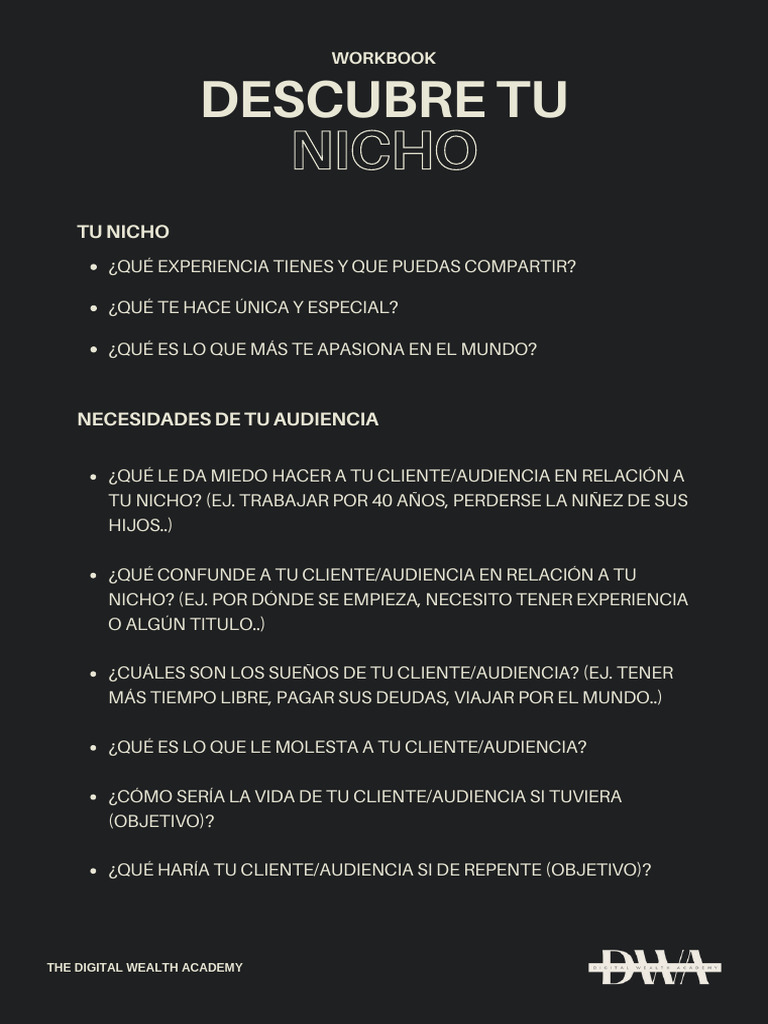 Descubre tu nicho - workbook | PDF Descubre tu nicho - workbook | PDF