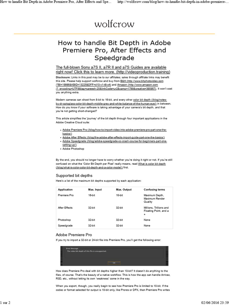 How To Handle Bit Depth in Adobe Premiere Pro, After Effects and Speedgrade | PDF