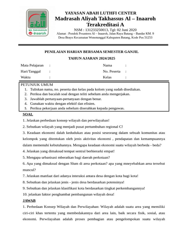 FORMAT SOAL PHB GEOGRAFI XII | PDF
