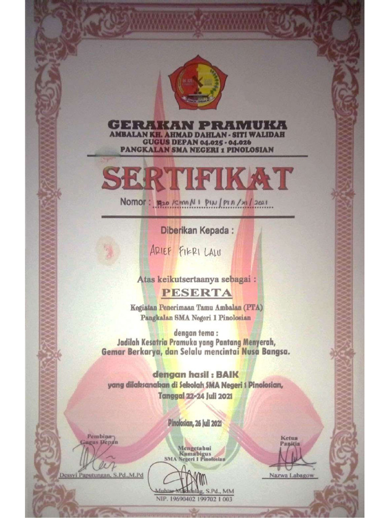 Sertifikat Pramuka Afqi | PDF