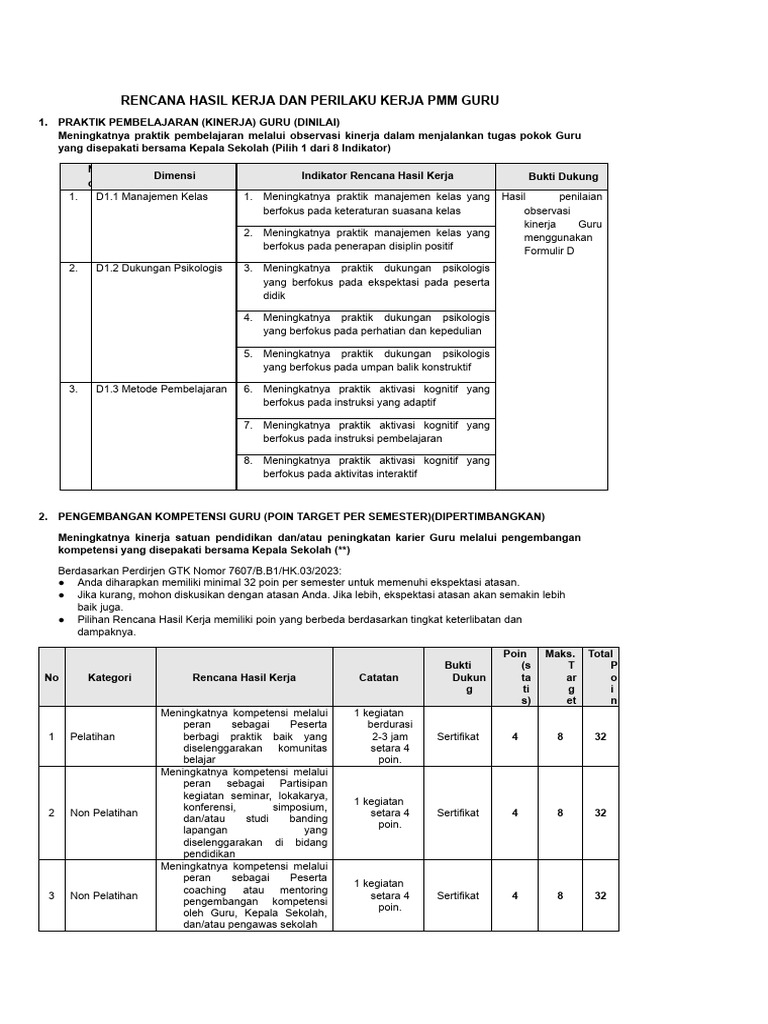 Rencana Hasil Kerja Dan Perilaku Kerja PMM Guru | PDF
