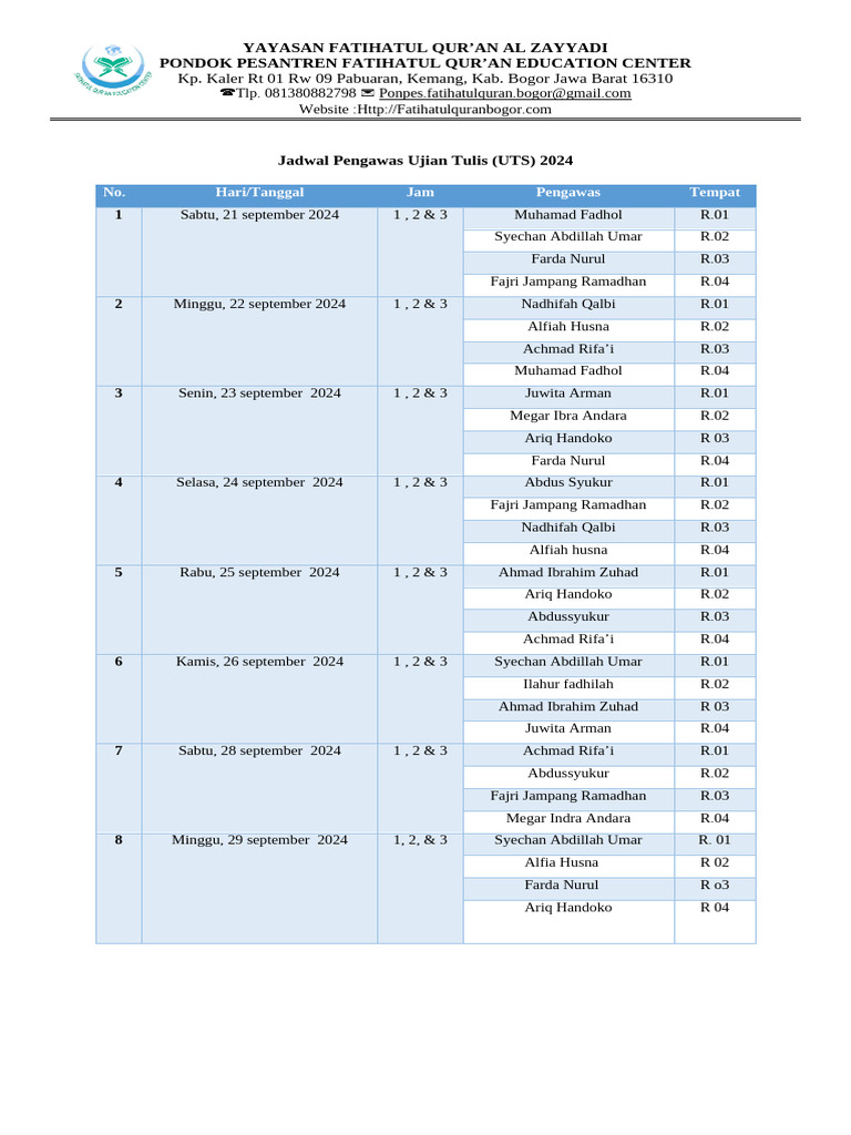 Jadwal Pengawas Ujian SMT 2 T.A 2024 2025-1 | PDF