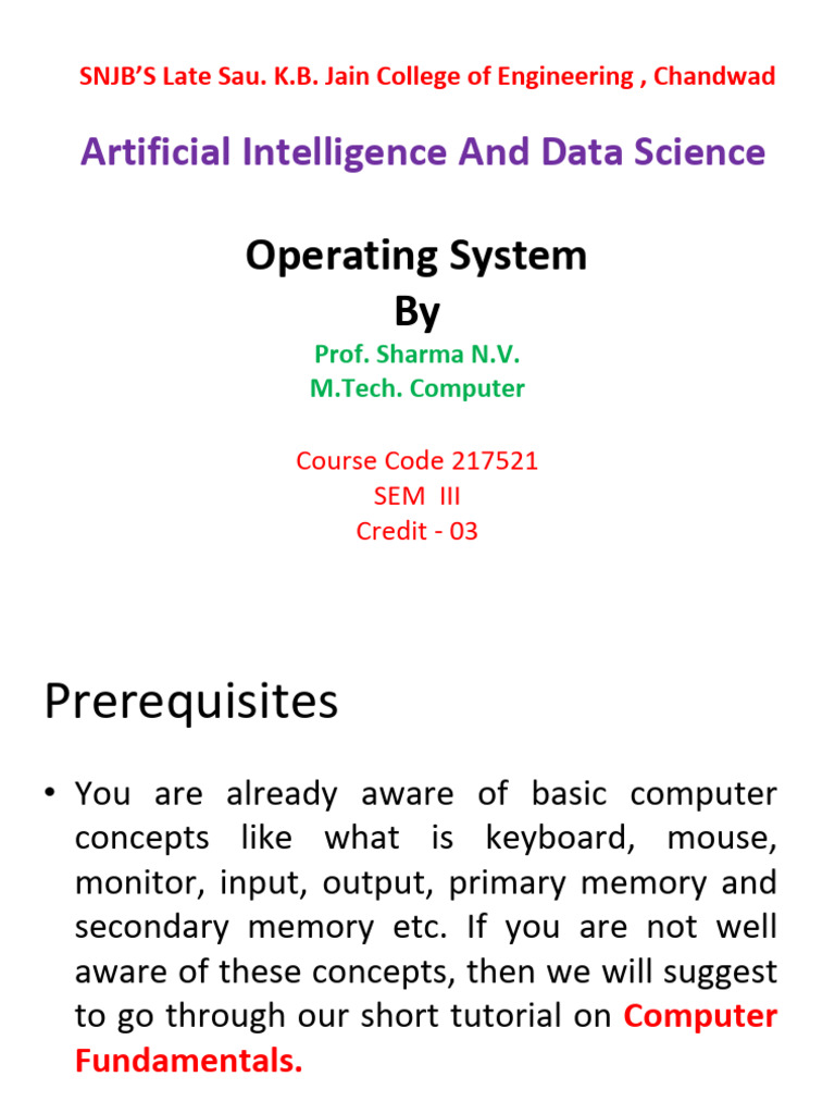 OS Unit I Fundamental Concepts of Operating System | PDF