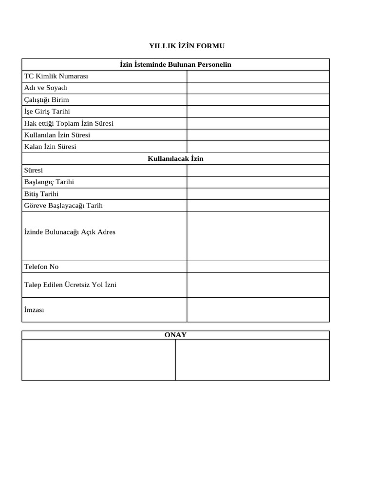 Hizmetli Personel Yillik Izin Formu | PDF