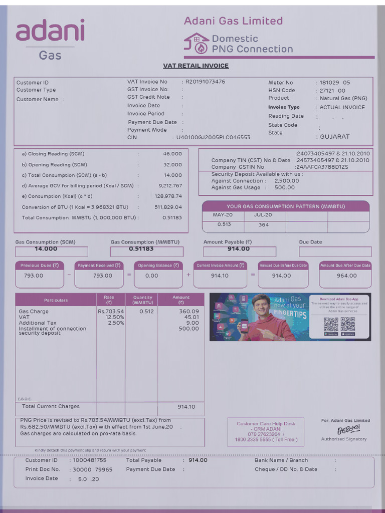 Your Adani Gas Consumption Bil | PDF