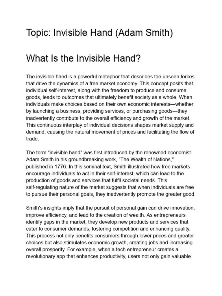 Adam Smith Invisble Hand | PDF | Market (Economics) | Free Market