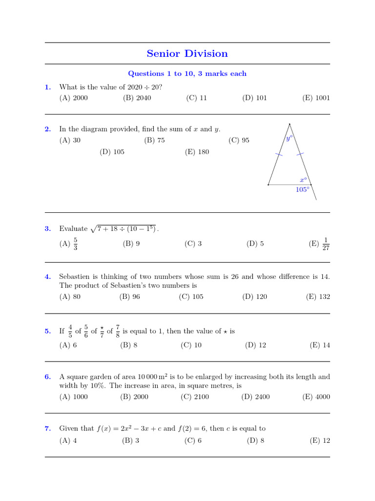 Senior Division: Questions 1 To 10, 3 Marks Each 1 | PDF
