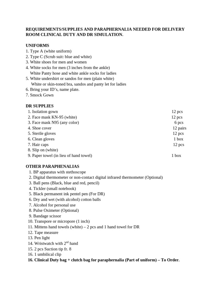 LEVEL-2-REQUIREMENTS-AND-SUPPLIES-FOR-CLINICAL-DUTY | PDF