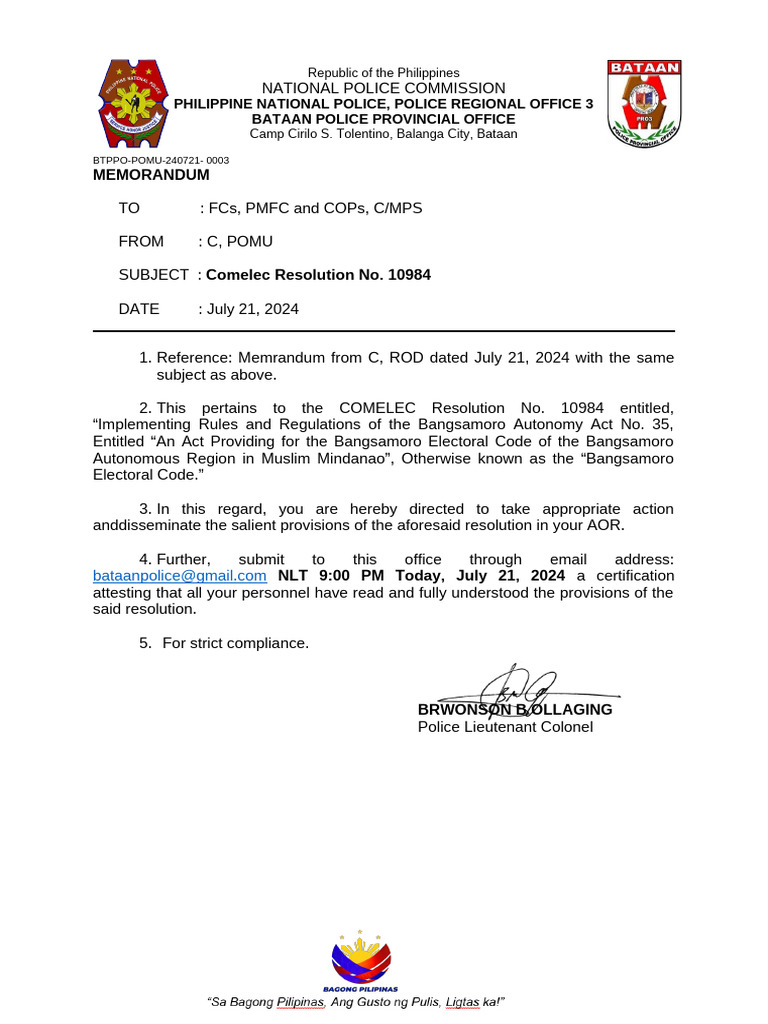 Comelec Resolution No. 10984 | PDF