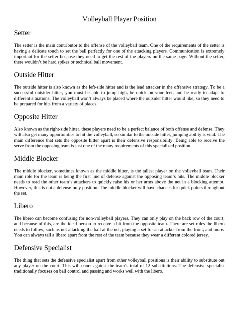 Volleyball Player Position | PDF | Volleyball | Athletic Sports