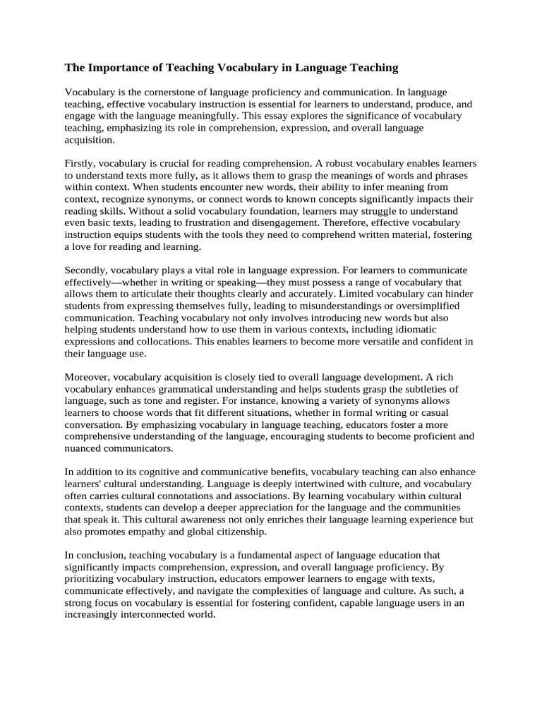 Importance of Vocabulary Teaching | PDF