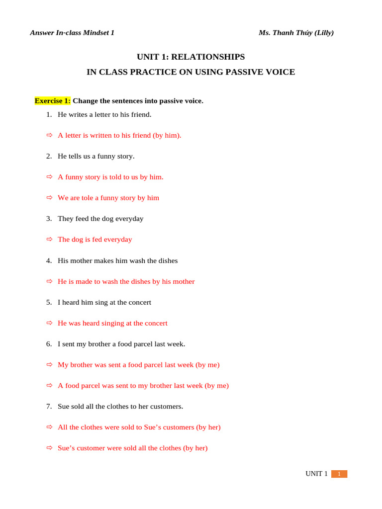 (IELTS Mindset 1) Unit 1 Relationship - Answer in Class Practice | PDF