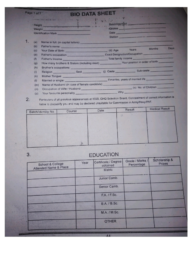 Bio data form 2.. | PDF