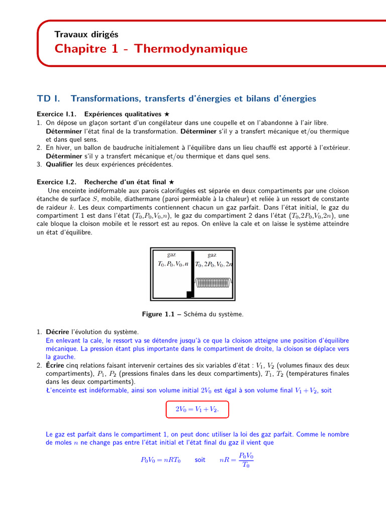 TD 1 - Thermodynamique - Correction | PDF