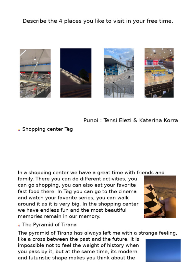 Describe The 4 Places You Like To Visit in Your Free Time | PDF