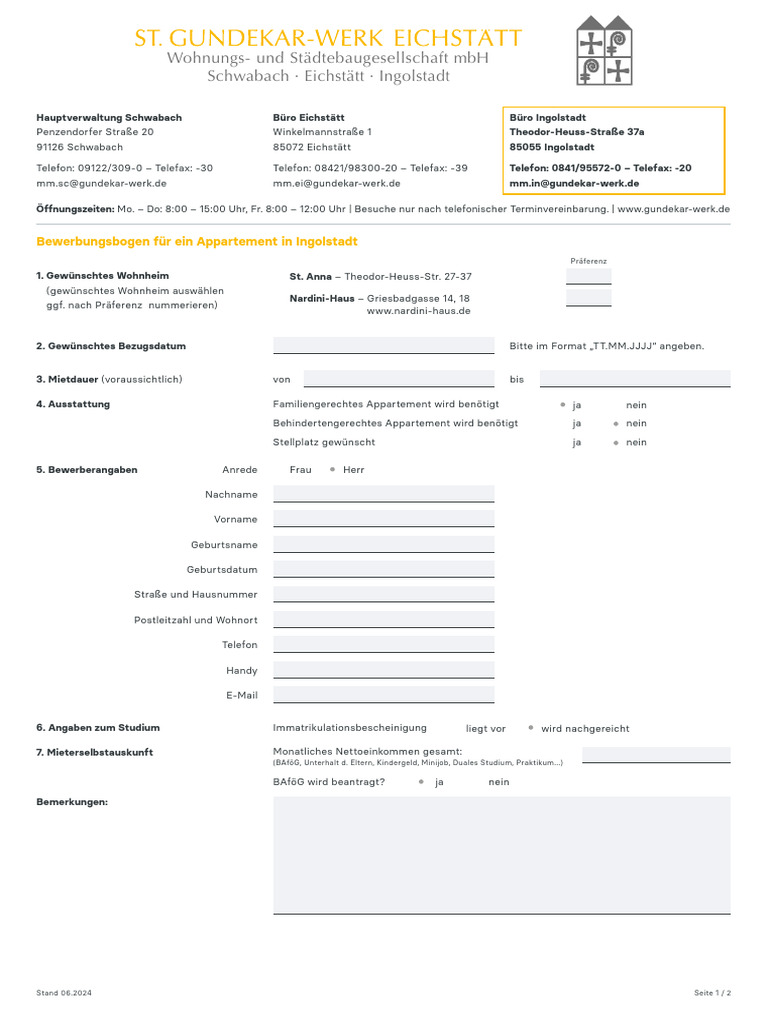 STGW - Formular - Miete - Student - Ingolstadt As-2 | PDF
