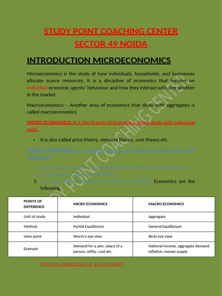 CLASS 12TH NOTES MICROECONOMICS | PDF