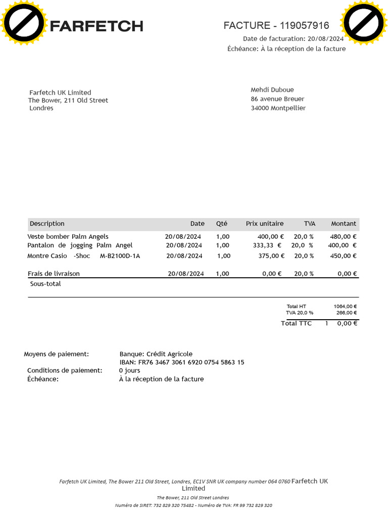 Facture Farfetch 2 | PDF