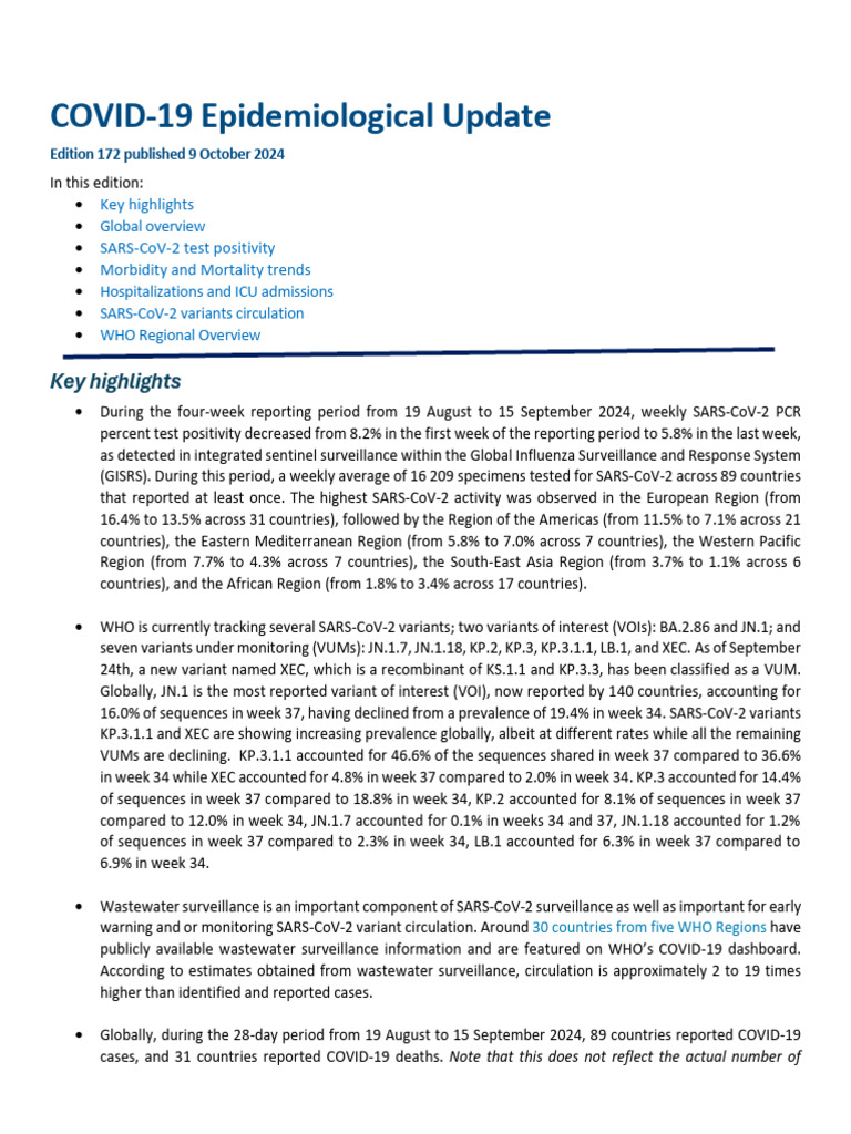 Covid-19 Epi Update 172 | PDF | Intensive Care Unit | Infection