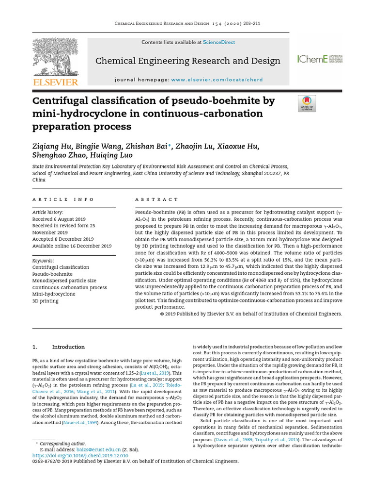 Centrifugal Classification of Pseudo-Boehmite by | PDF