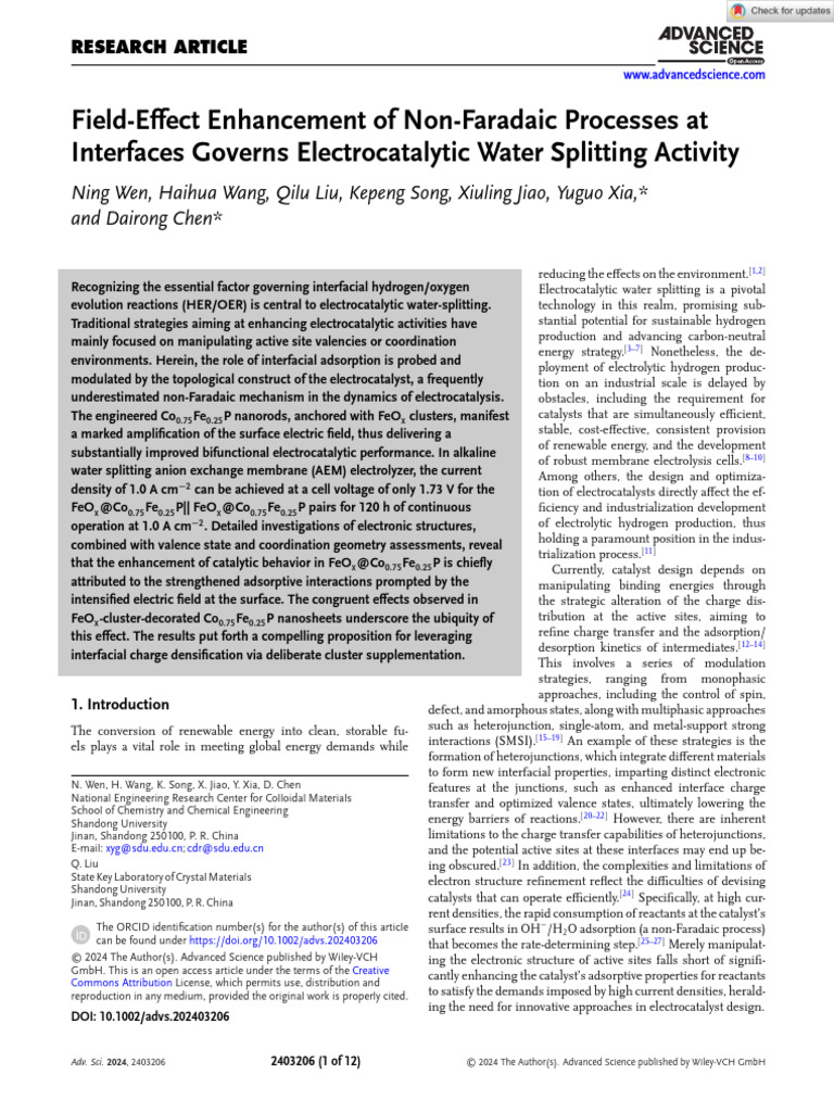 Advanced Science - 2024 - Wen - Field Effect Enhancement of Non ...