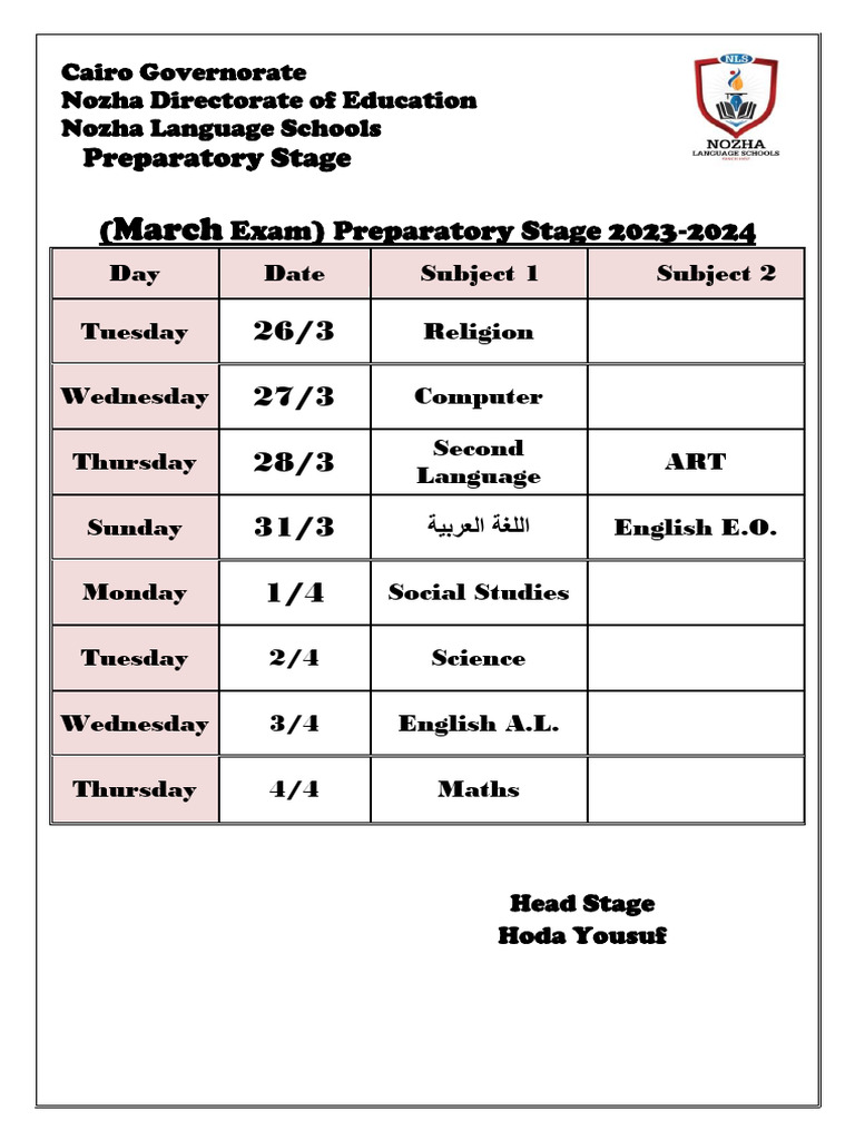 March Exam Preparatory Stage 2023 2024 76205 | PDF