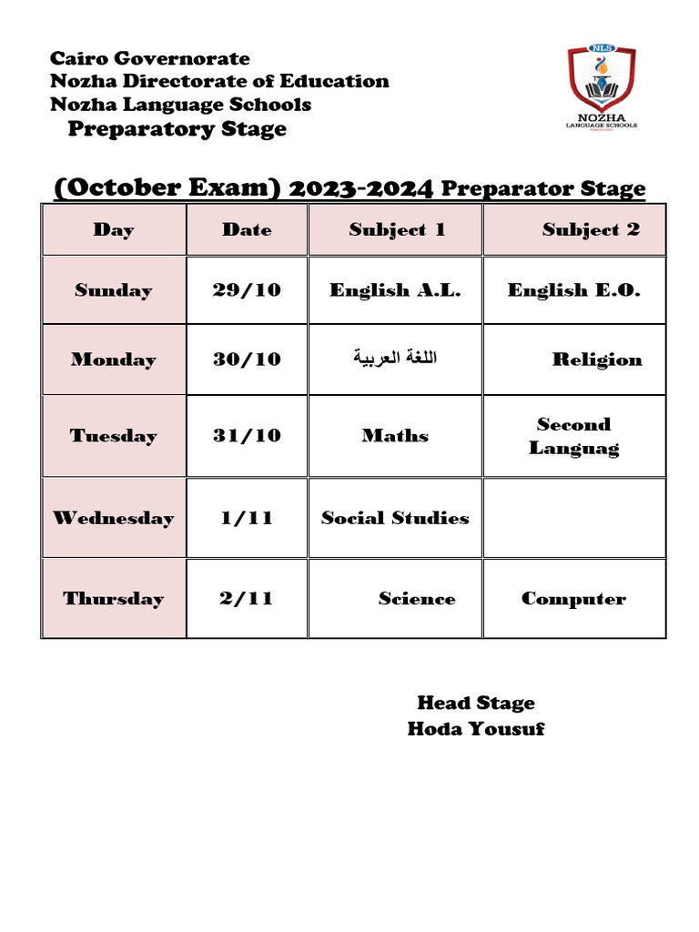 October Exam 2023 2024 Preparator Stage 57459 | PDF